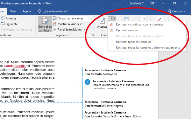 ¿Cómo se utiliza el control de cambios de Microsoft Word? – Jacaranda